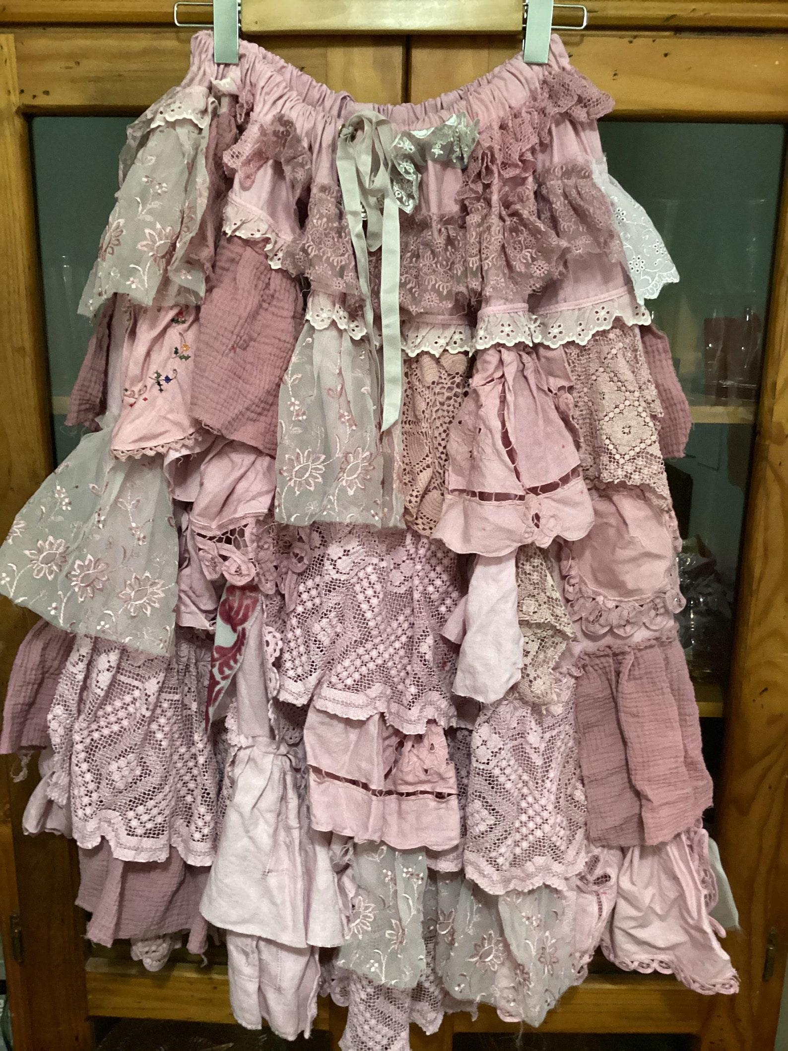 Boho Magnolia Style Pink Cotton Skirt, Ruffled Layered Tattered Skirt ...