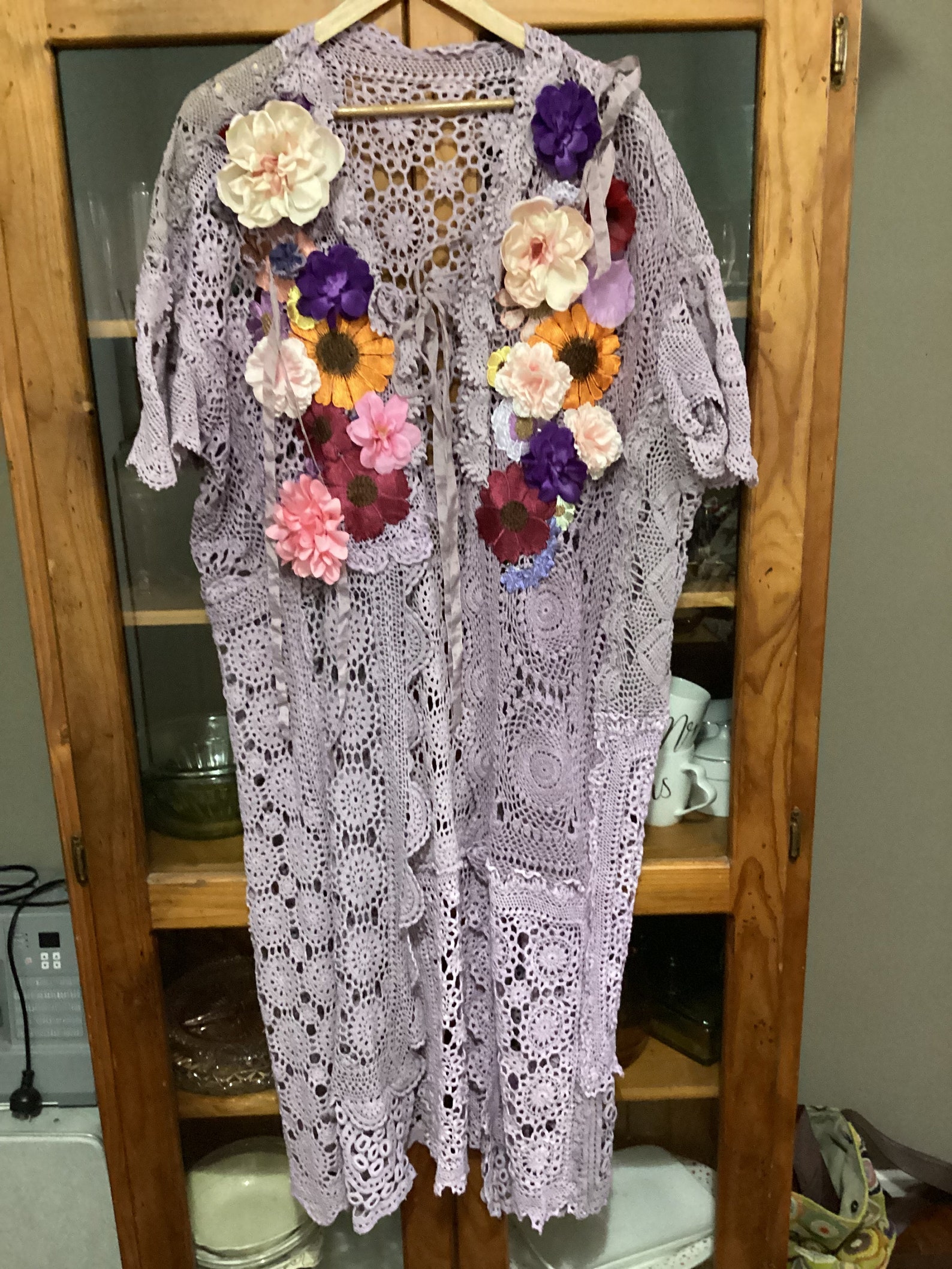 Pale Purple Coloured Magnolia Inspired Crochet Duster Jacket, Patchwork ...