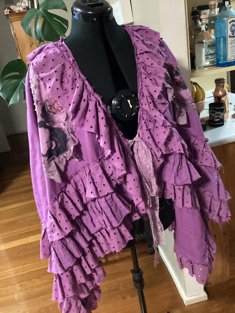 Dark Purple Embroidered Magnolia Rose Art to Wear Cotton Appliqued ...