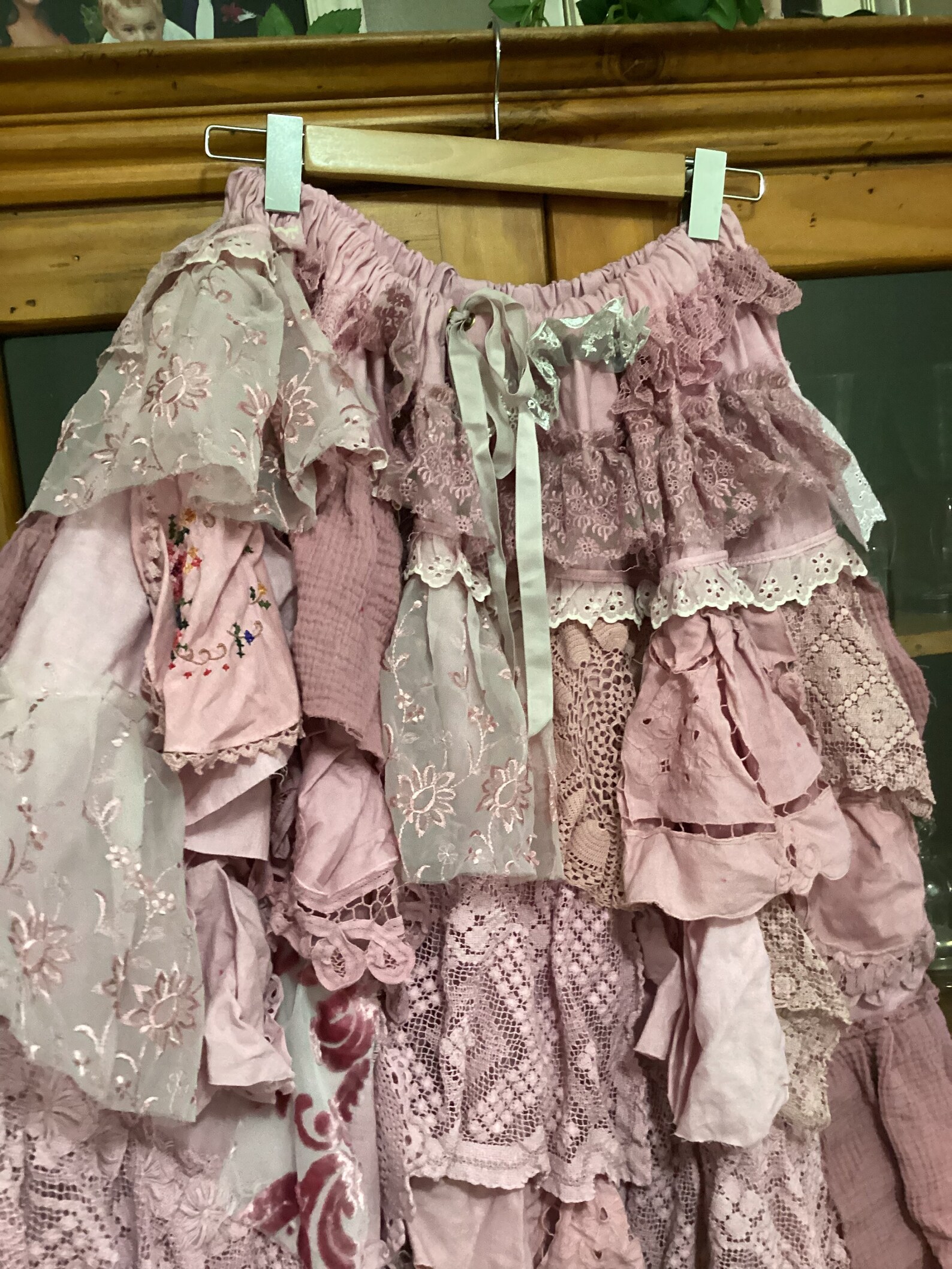 Boho Magnolia Style Pink Cotton Skirt, Ruffled Layered Tattered Skirt ...