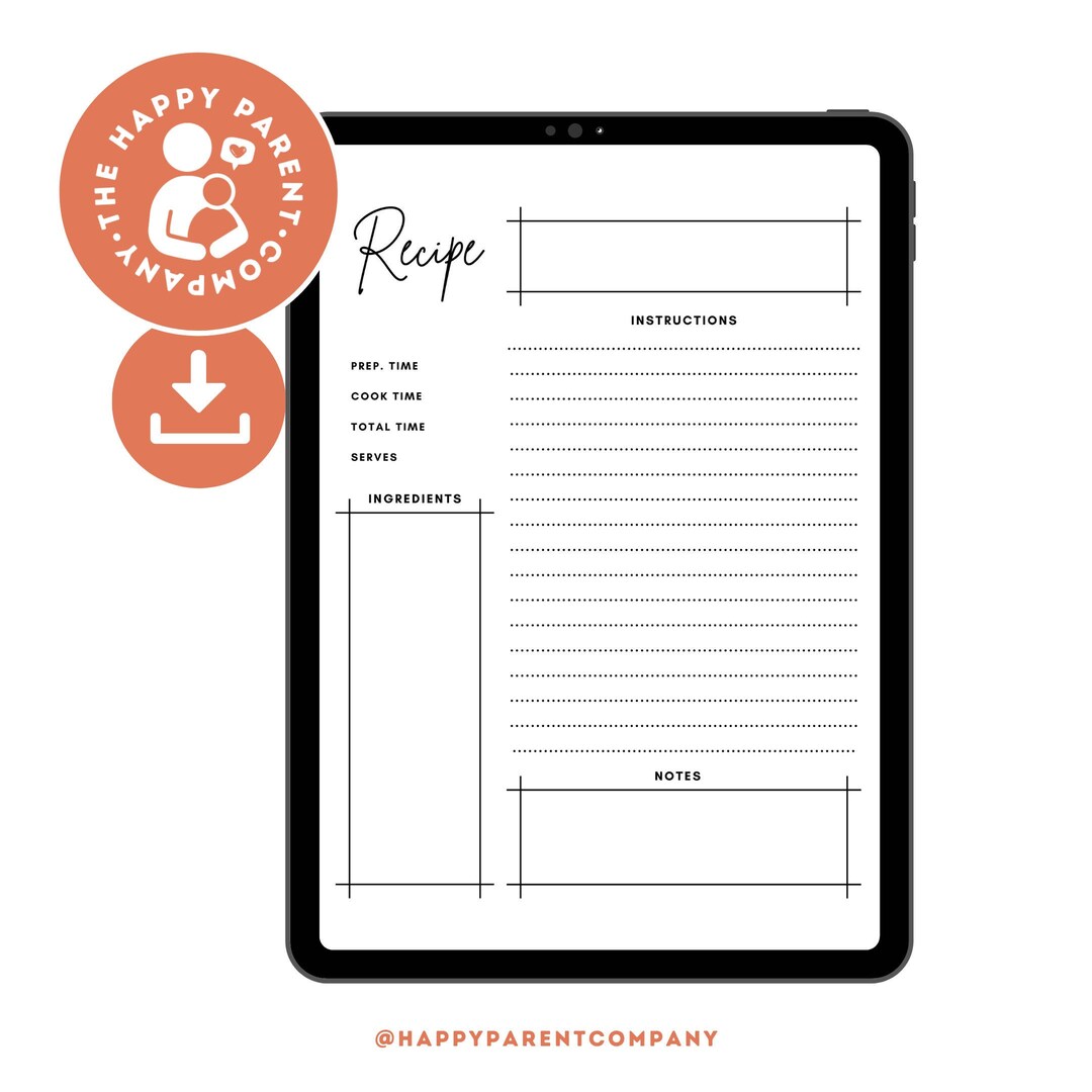 Printable Blank Recipe Page, Print at Home Cooking List Sheet, Recipe ...