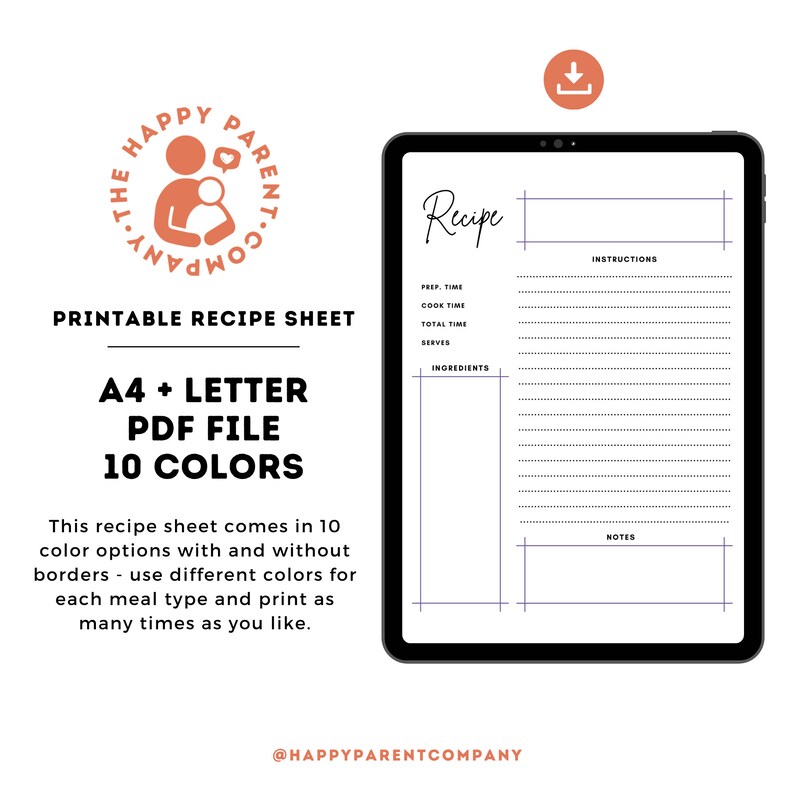 Printable Blank Recipe Page Print at Home Cooking List Sheet - Etsy