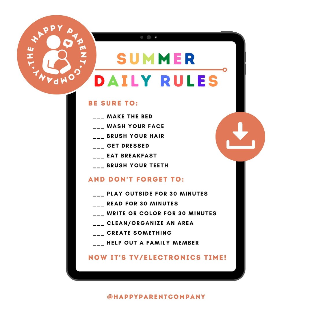 Summer Daily Rules Printable - Etsy