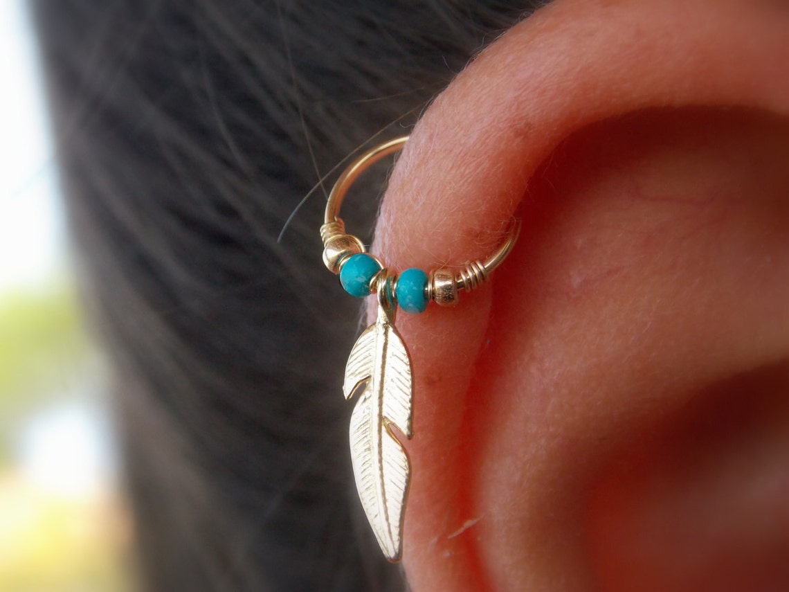 Tribal Feather Cartilage Earring Piercing Silver Feather - Etsy