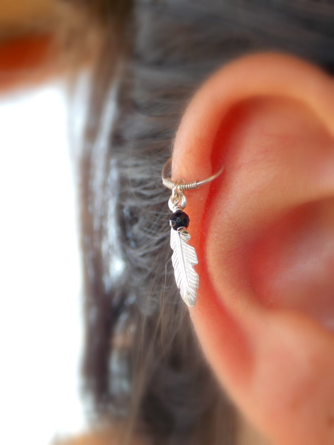 Tribal Feather Cartilage Earring Piercing Silver Feather - Etsy