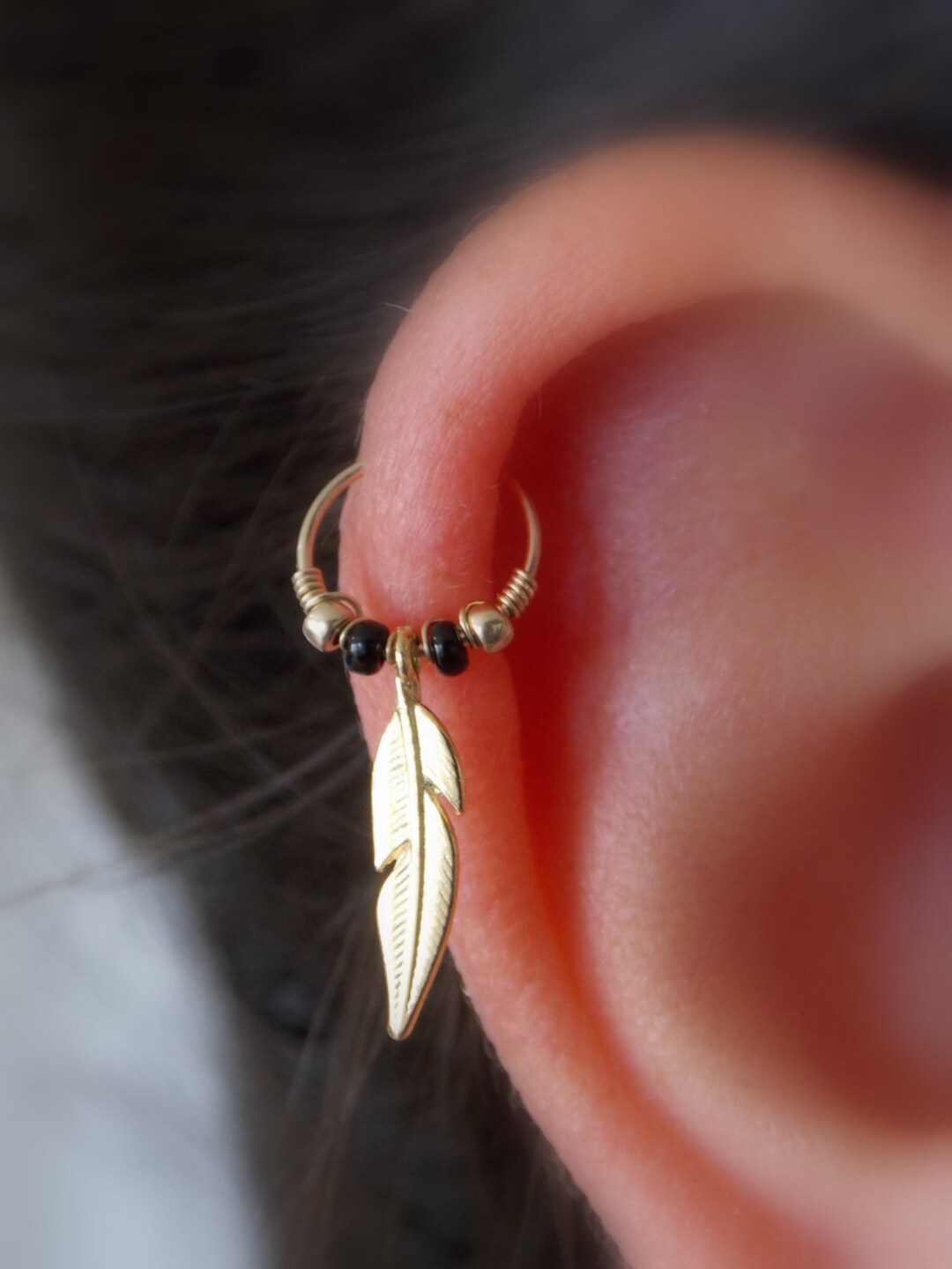 Tribal Feather Cartilage Earring Piercing, Silver Feather Cartilage ...