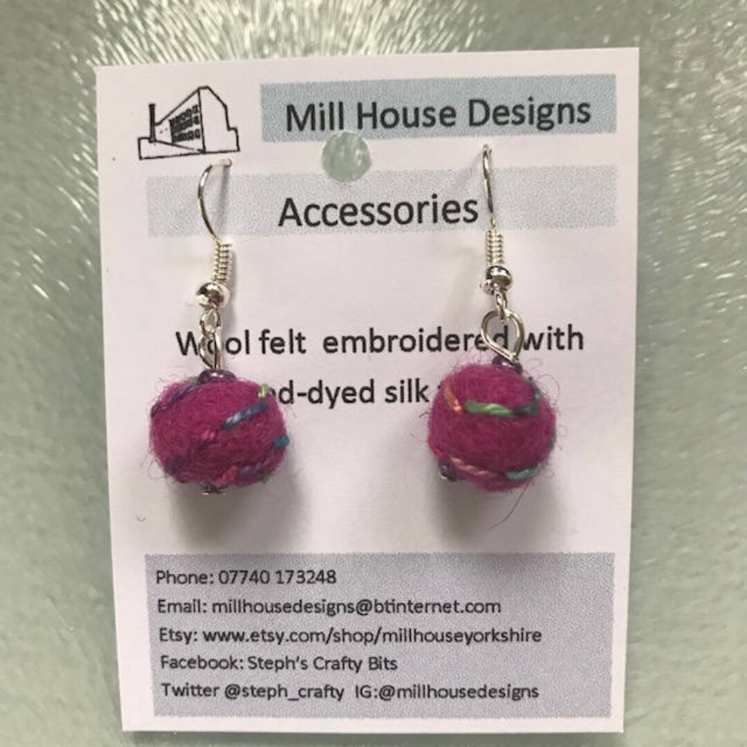 Embroidered Wool Felt Bead Earrings - Etsy