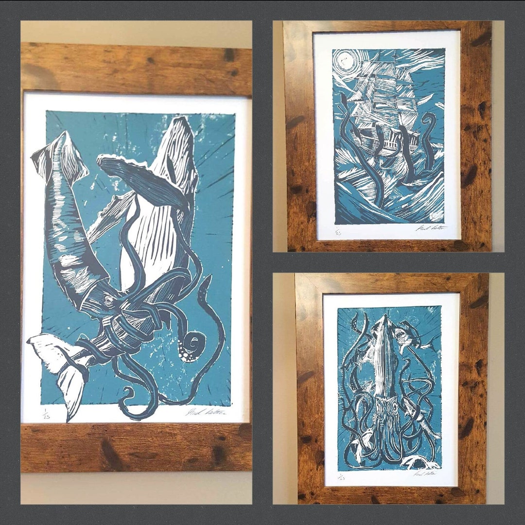 Set of Three Nautical Lino Prints - Etsy