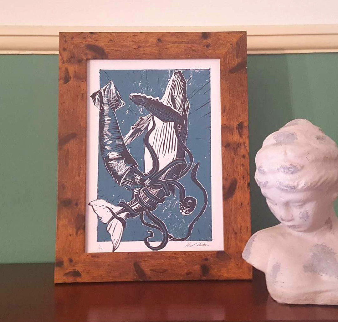 The Squid and the Whale Lino Print - Etsy