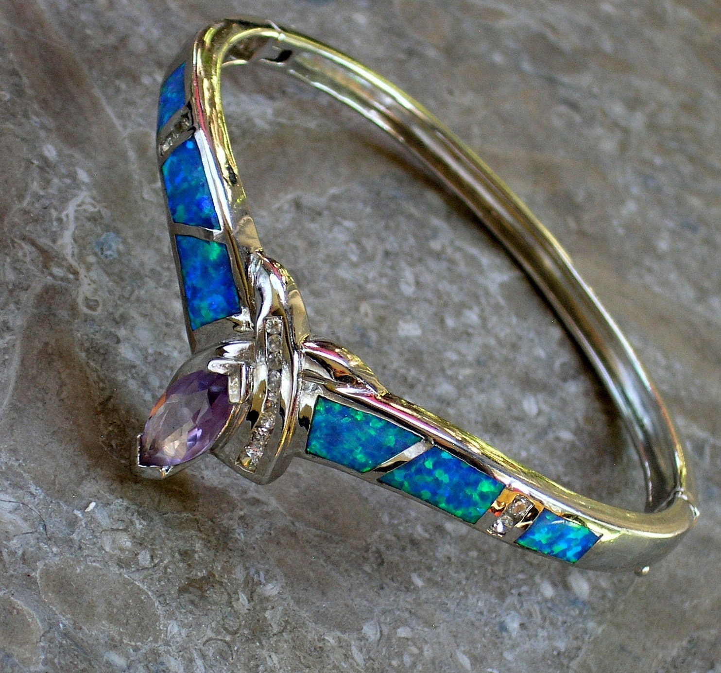 Stunning Hinged Signed AK Bracelet Signed AK Sterling,, Fire Opla ...