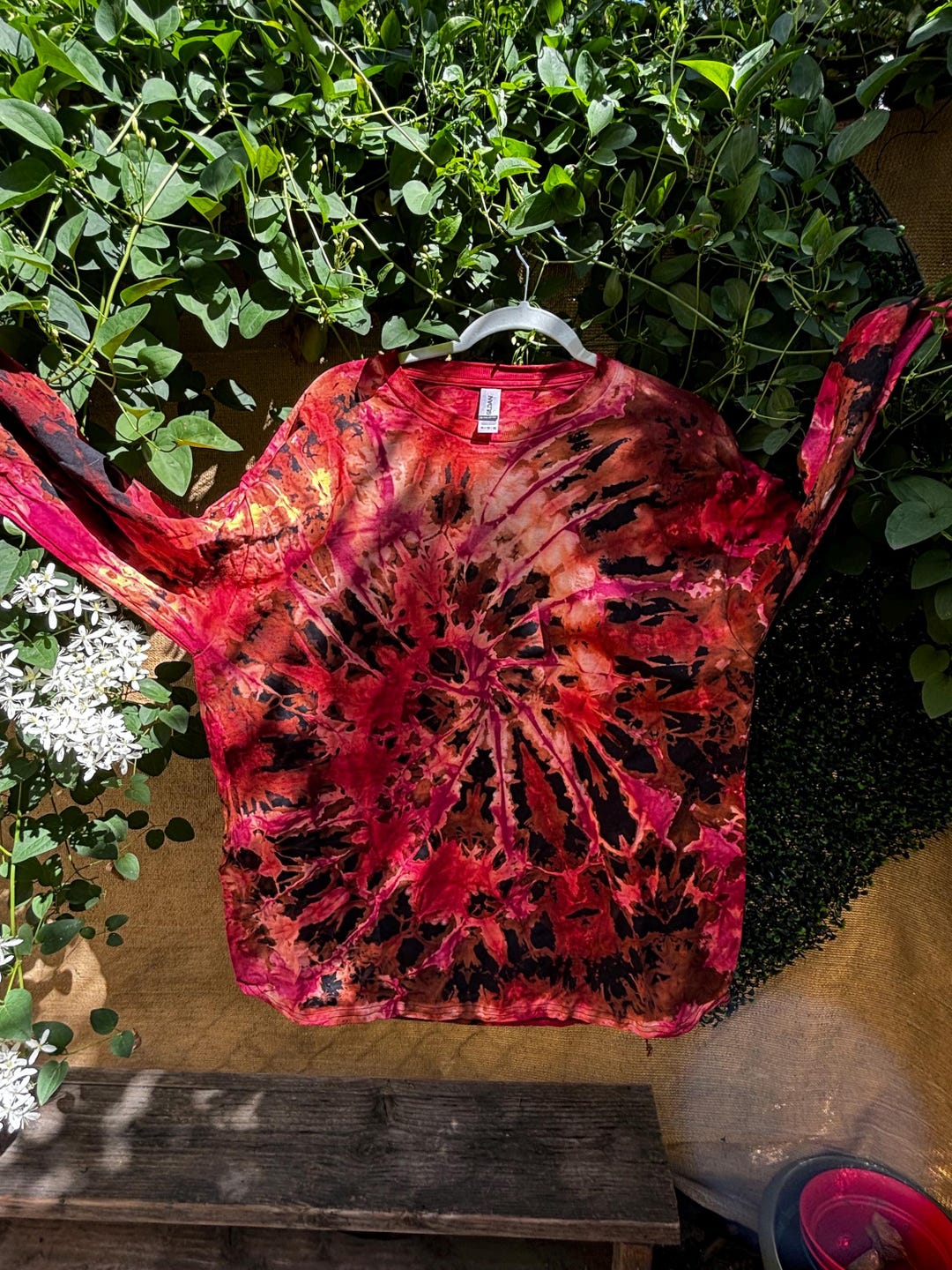 Reverse Tie Dye, Red Tie Dye Sleeve Shirt, Gildan XL, Unisex, Grunge ...