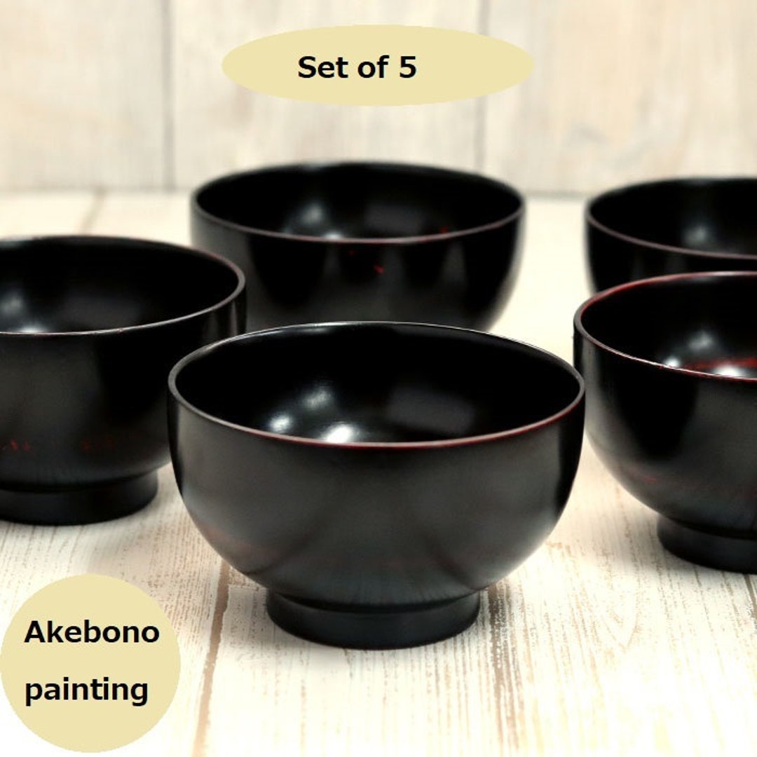 Japanese Antique Style Wooden Bowls Set Lot of 5 Black - Etsy