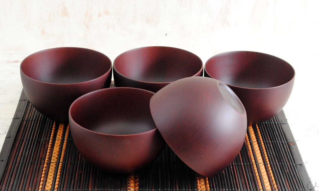 Japanese Antique Style Wooden Bowls Set Lot of 5 Natural Wood _ow-089_1 ...