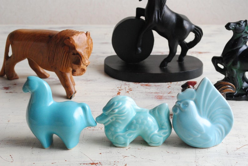 Free Shipping! Set of 7 Japanese Vintage Hand Made Animal Figurine ...