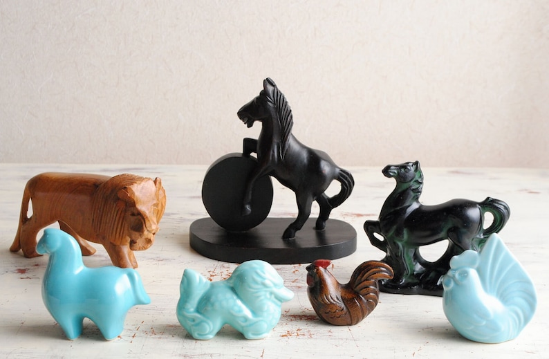 Free Shipping! Set of 7 Japanese Vintage Hand Made Animal Figurine ...