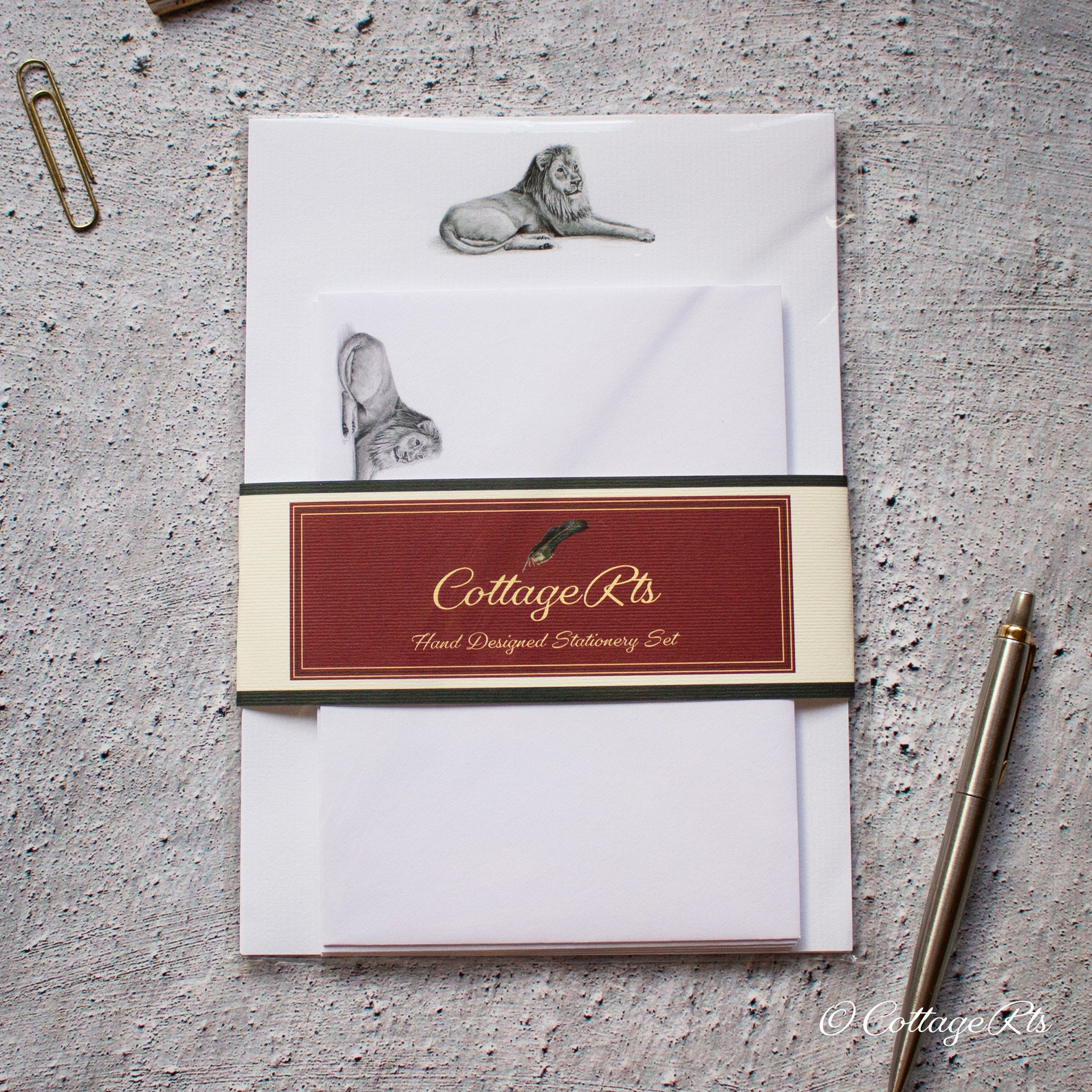 Lion Letter Writing Paper - Letter Writing Set Lion Drawing- Designed ...