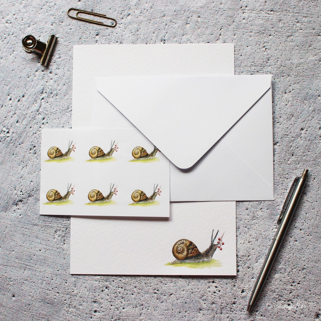 Garden Snail Letter Writing Paper - Autumn Watercolour Stationery Set ...