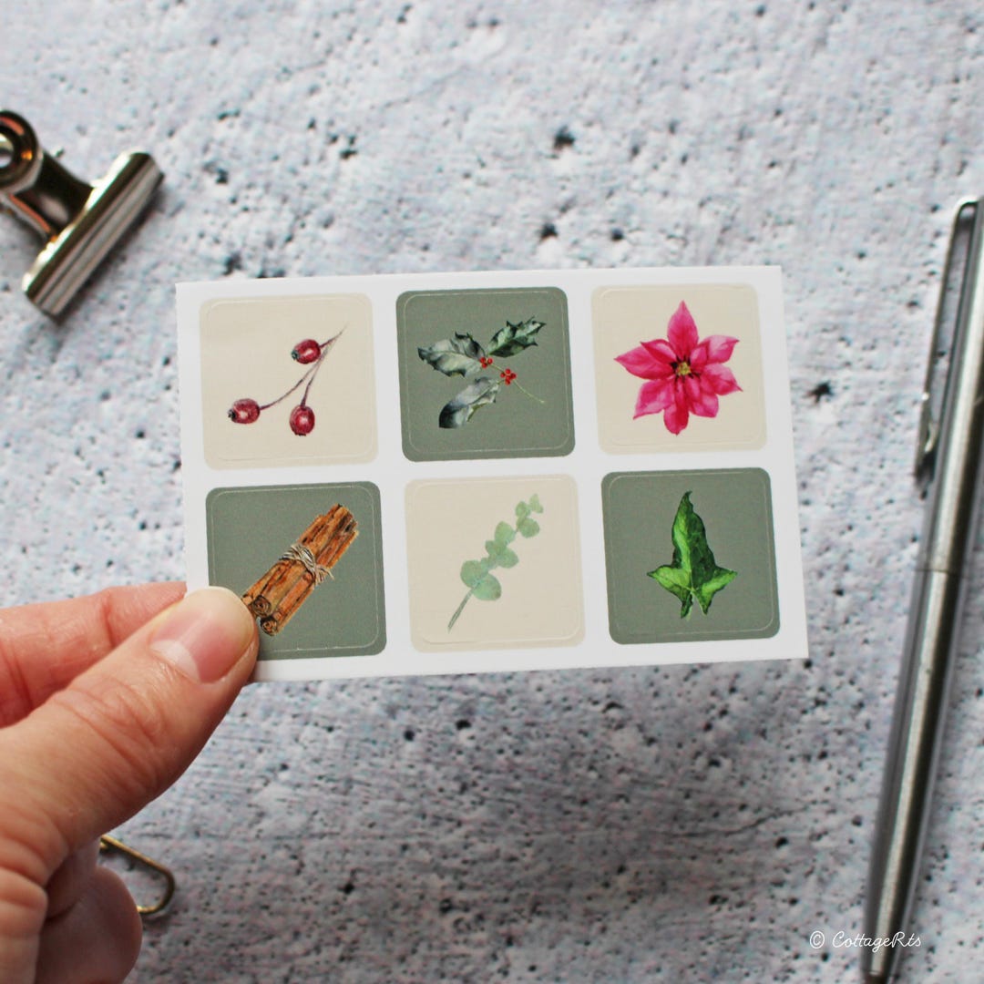Christmas Sticker Set - 2 Sheets of Mini Vinyl Stickers Designed by ...