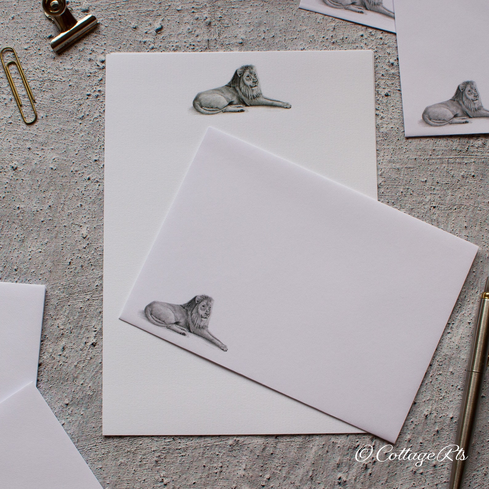 Lion Letter Writing Paper Letter Writing Set Lion Drawing | Etsy UK