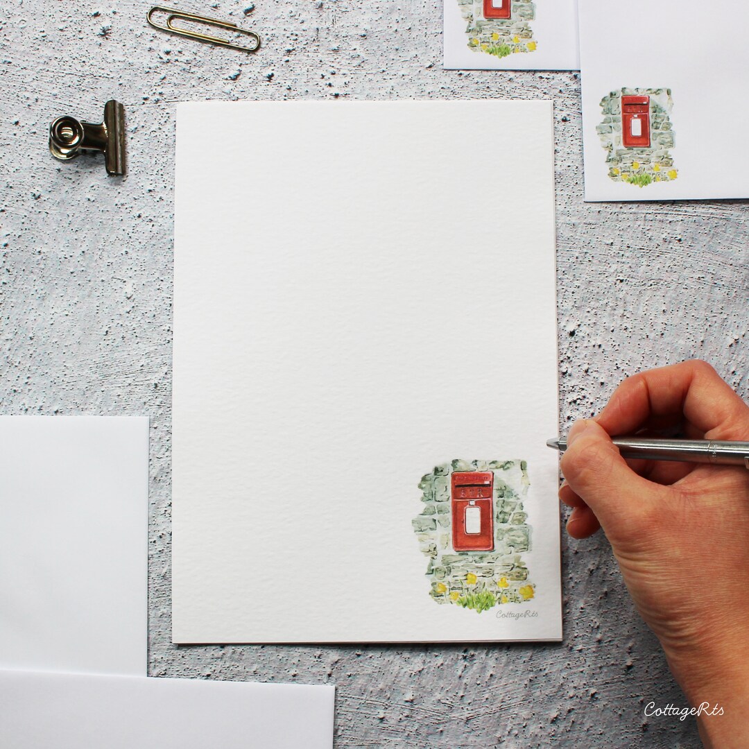 Watercolour Postbox Letter Writing Paper A5 Paper Stationery Set ...