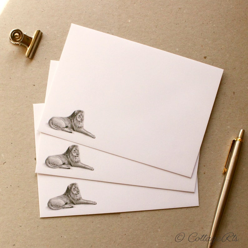 Lion Letter Writing Paper Letter Writing Set Lion Drawing | Etsy