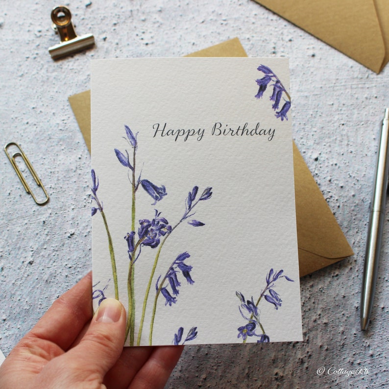 Bluebell Birthday Card Watercolour Botanical Painting Hand Designed by ...