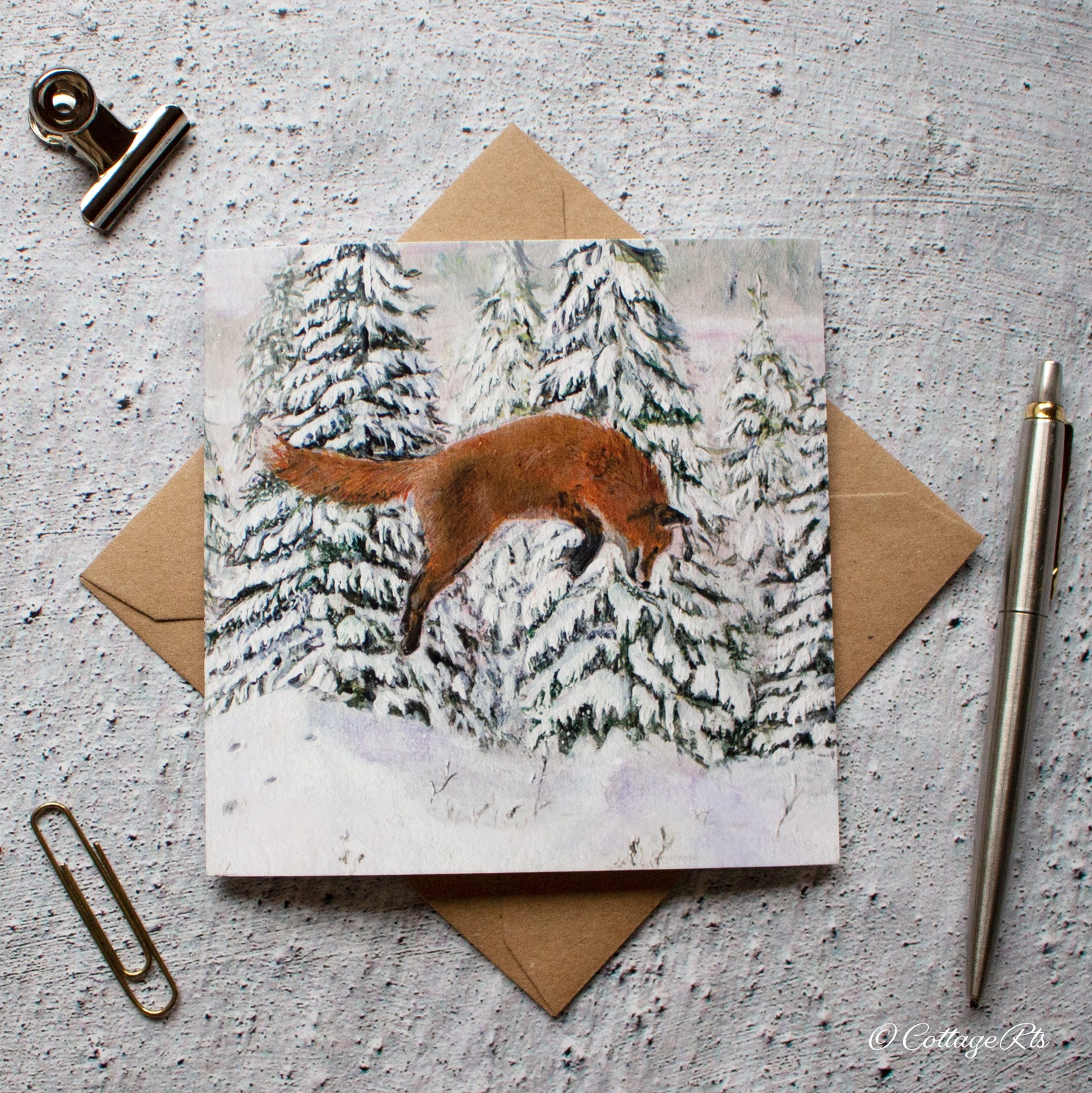 Jumping Red Fox Card - Fox Card - Hand Designed by Cottagerts - Etsy
