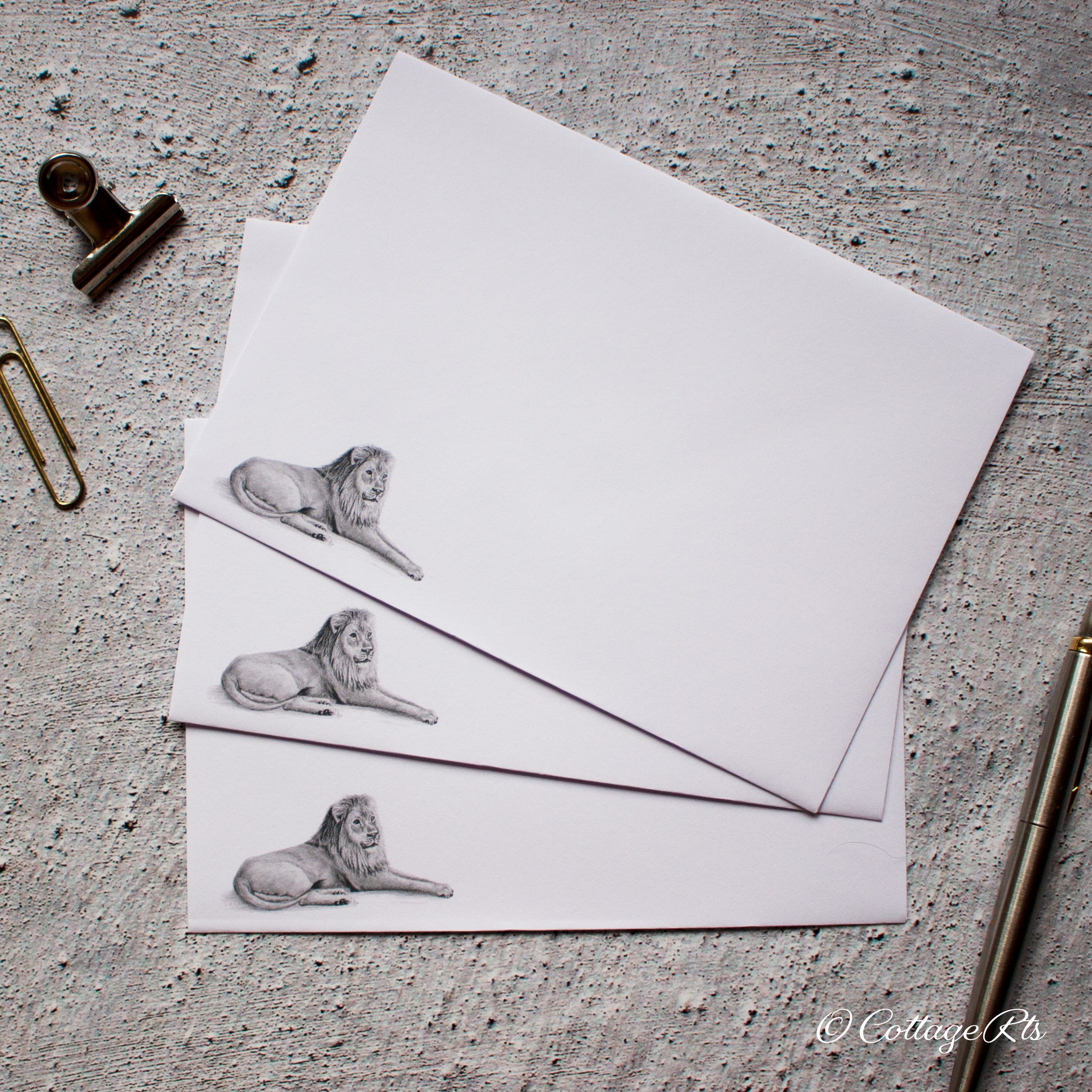 Lion Letter Writing Paper - Letter Writing Set Lion Drawing- Designed ...