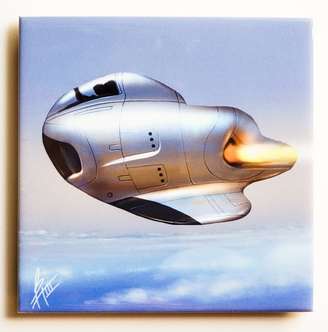 Sci-fi Ceramic Coaster. Futuristic Silver Sky Ship Blue Skies Flying ...