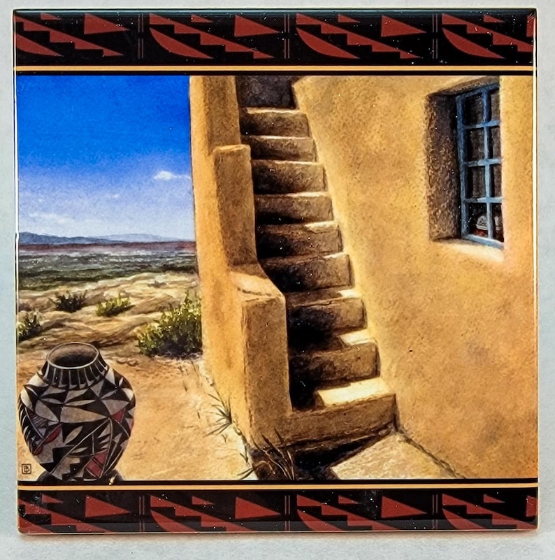 Native American Pottery Design Ceramic Coaster, Acoma Pueblo New Mexico ...