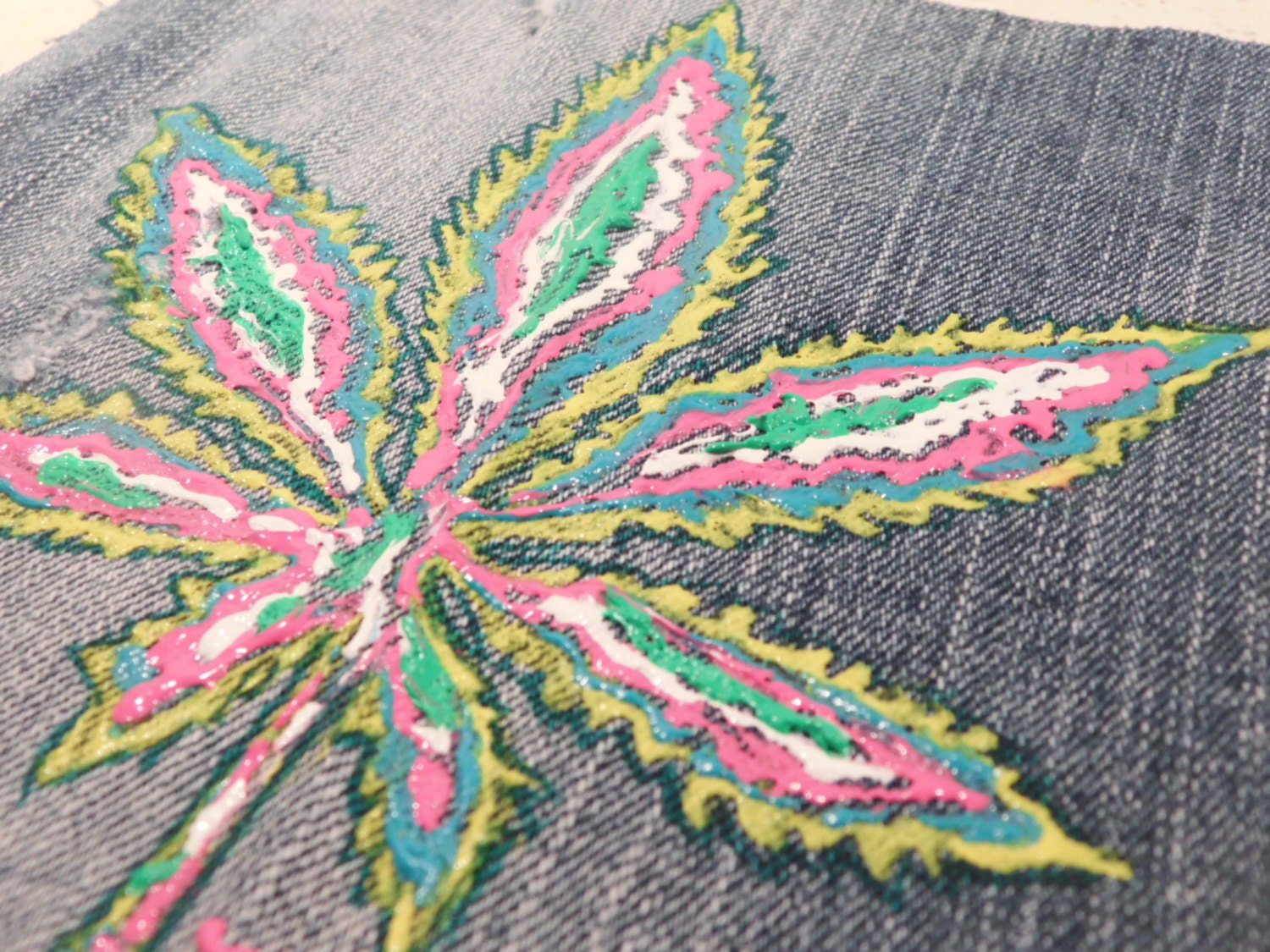 Patch Denim Iron-on Marijuana Leaf Multi-color Hand-painted by Deneen ...