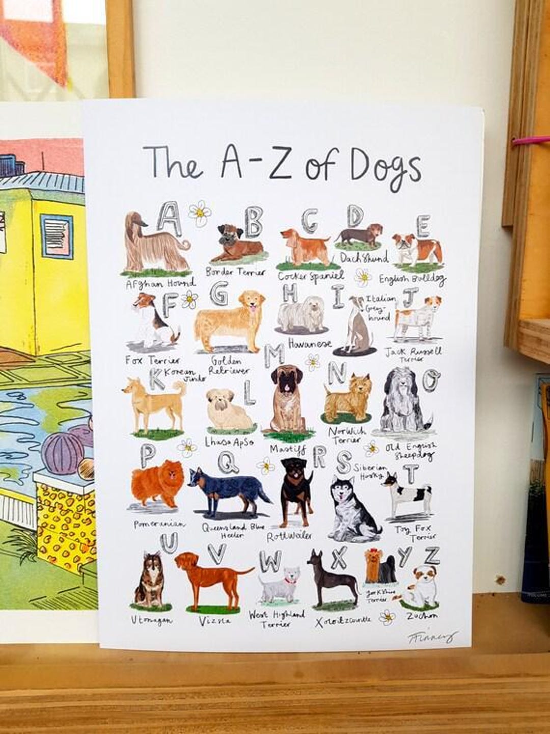 Dogs Alphabet Print - A-Z Illustrated Dog Breeds Chart, Educational Art ...