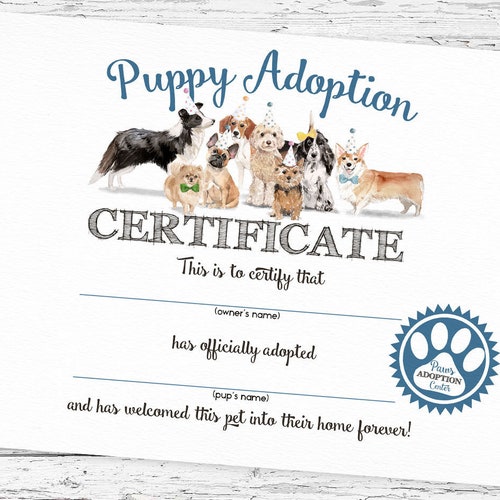 Dog Party Adoption Certificate Adopt a Puppy Sign Adopt a | Etsy