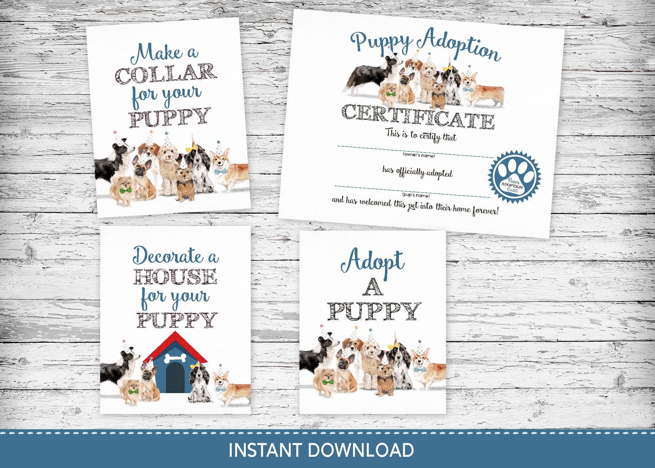 Puppy Party Pack Adoption Certificate Adopt a Puppy Sign - Etsy