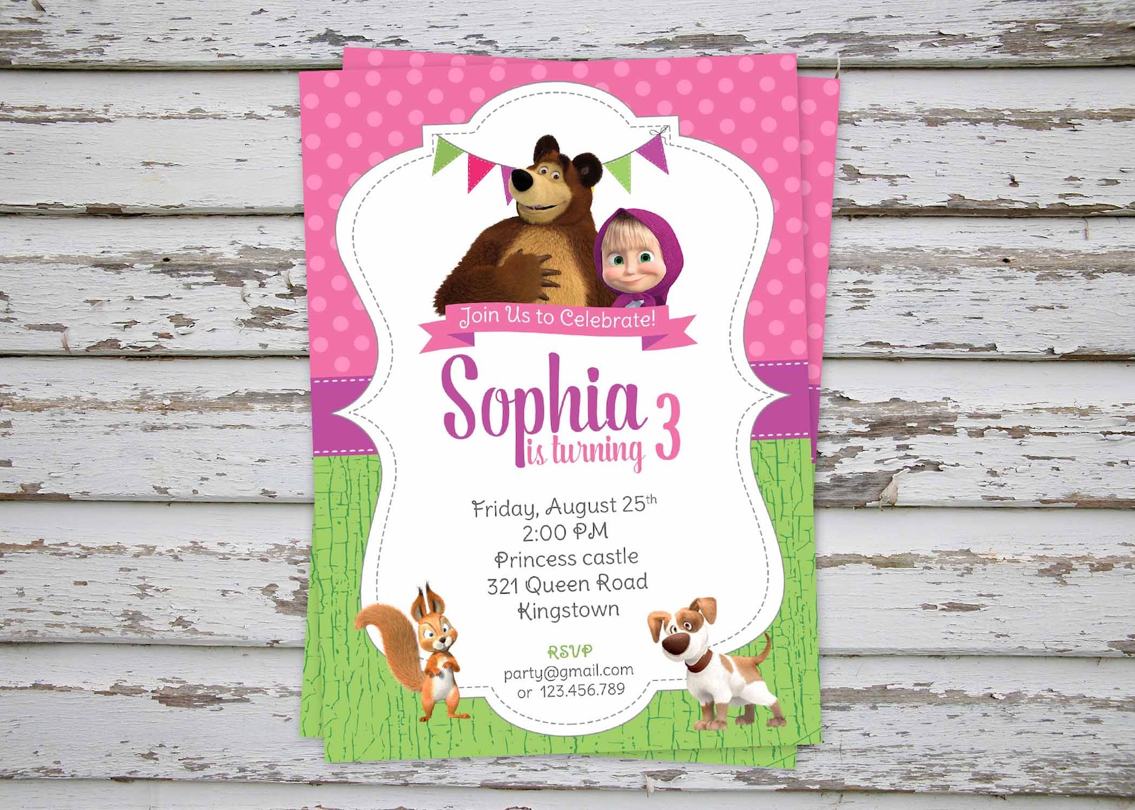Masha And The Bear Birthday Party Invitation Printable Masha Etsy