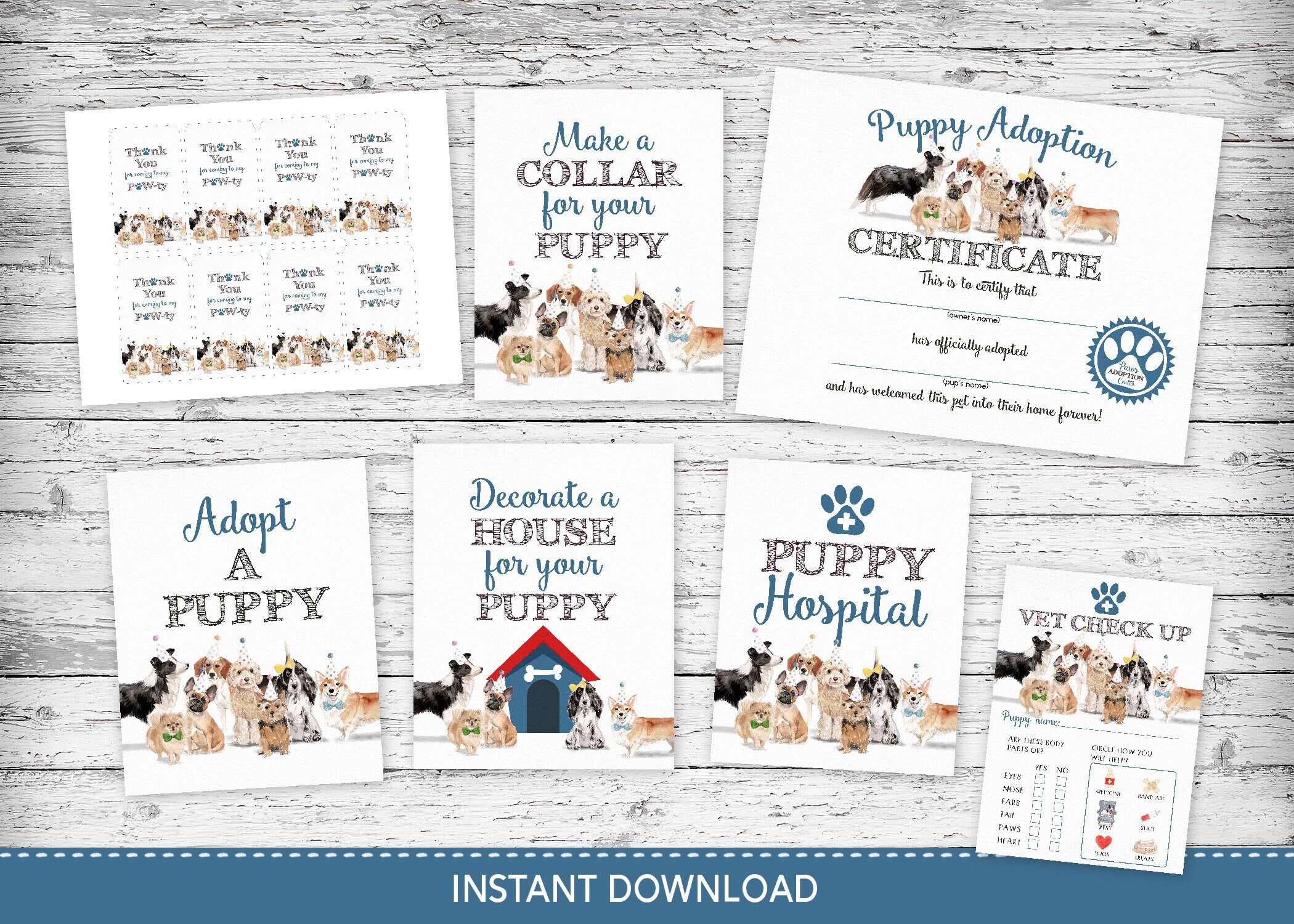 Puppy Party Pack Adoption Certificate Adopt a Puppy Sign - Etsy