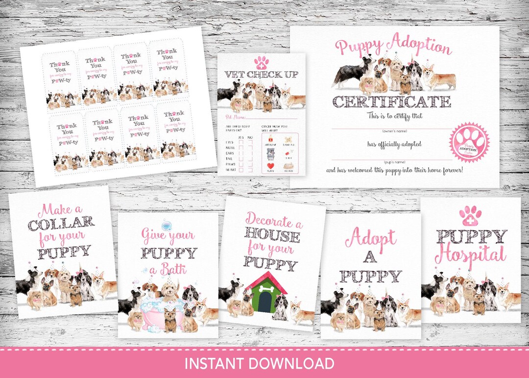 Puppy Party Pack Adoption Certificate, Adopt a Puppy Sign, Make a ...