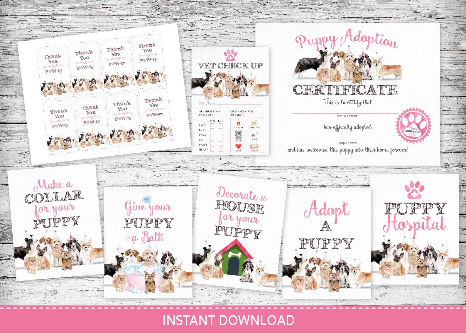 Puppy Party Pack Adoption Certificate Adopt a Puppy Sign | Etsy