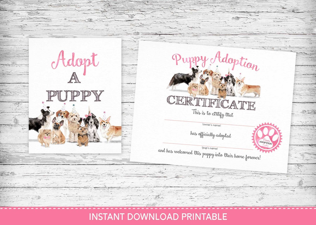 Puppy Party Adoption Certificate and Adopt a Puppy Sign Adopt - Etsy