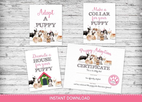 Puppy Party Pack Adoption Certificate Adopt a puppy sign | Etsy