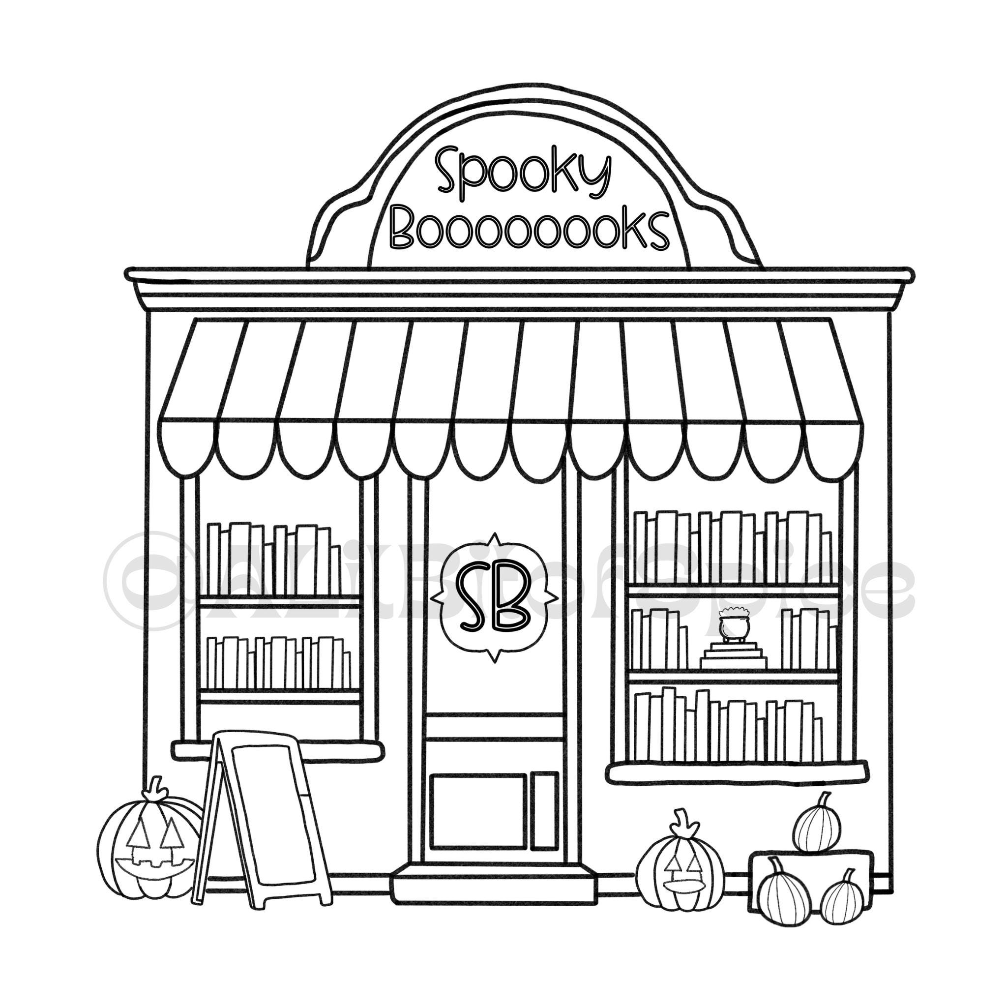 Spooky Bookshop Coloring Page, Halloween Printable, PDF Download ...