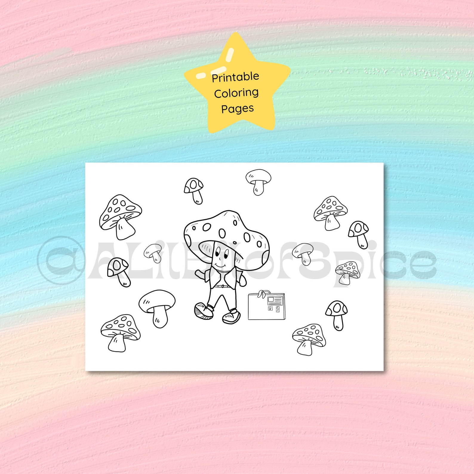 Mushroom Coloring Page, Hand Drawn Coloring Page, Printable Coloring ...
