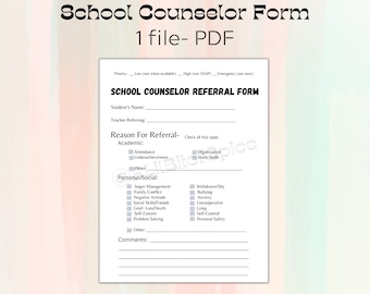 School Counselor Referral Form: Printable Counseling Documents (PDF) - Etsy