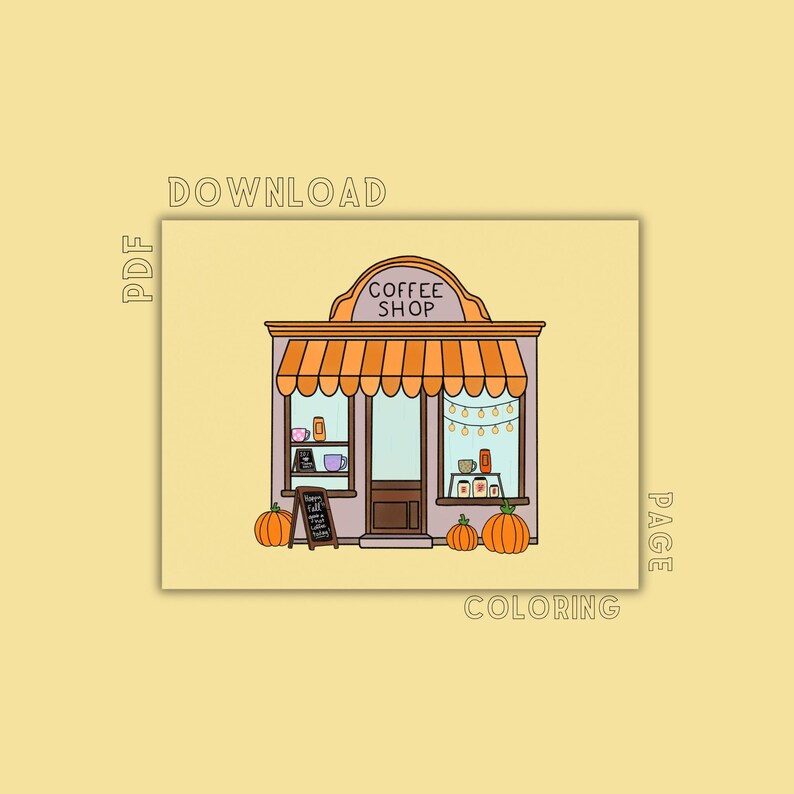 Fall Coffee Shop Coloring Page, Printable Kids Activity, PDF Download ...