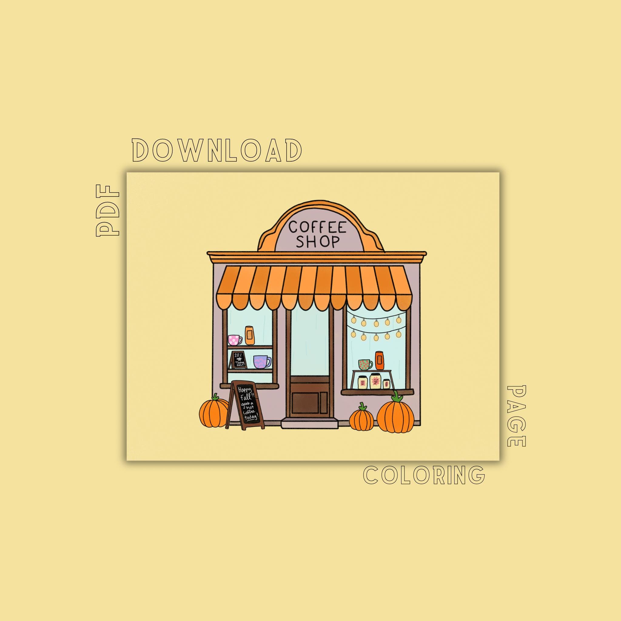 Fall Coffee Shop Coloring Page, Printable Kids Activity, PDF Download ...