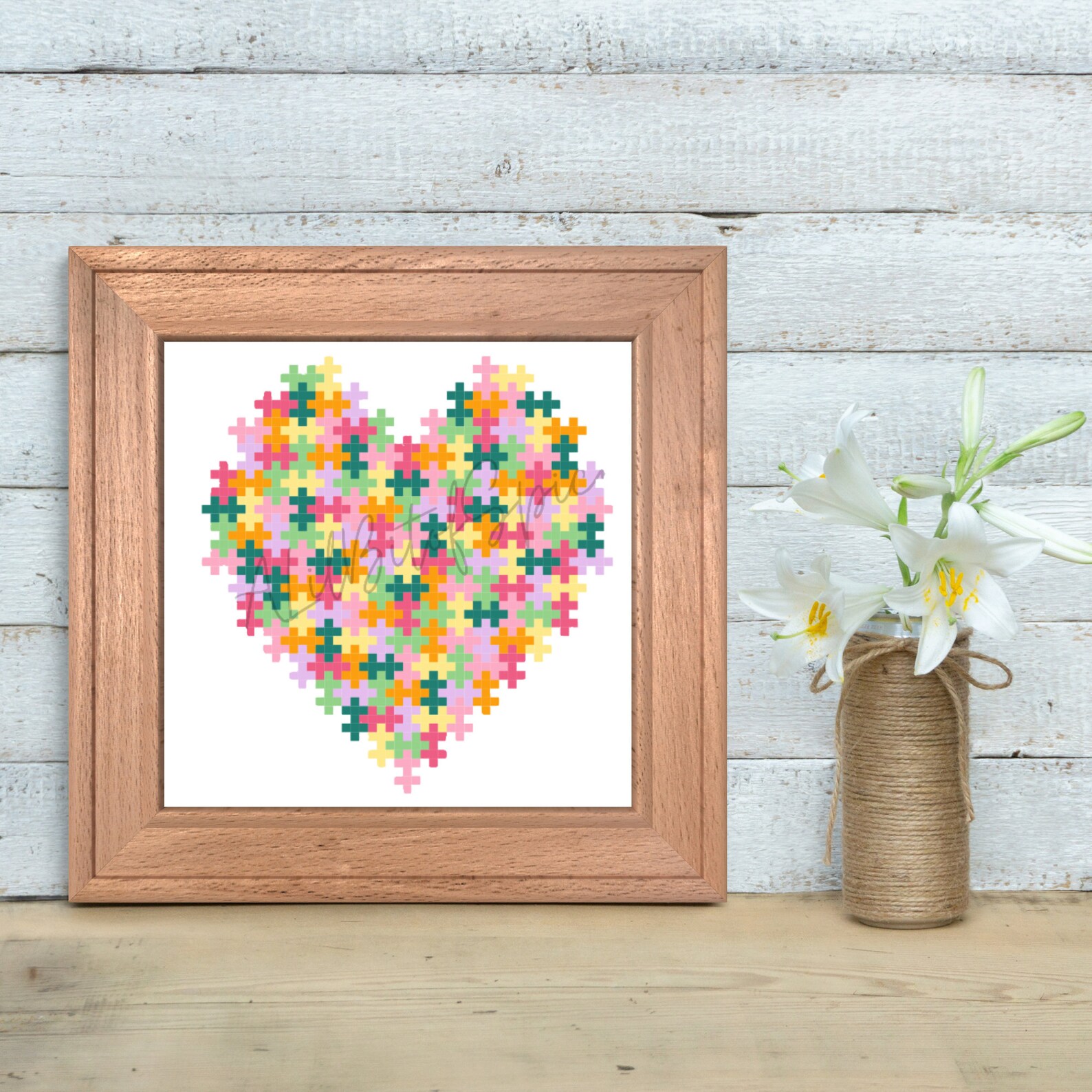 Puzzle Piece Cross Stitch Pattern, Heart Cross Stitch Kit, Puzzle Piece ...