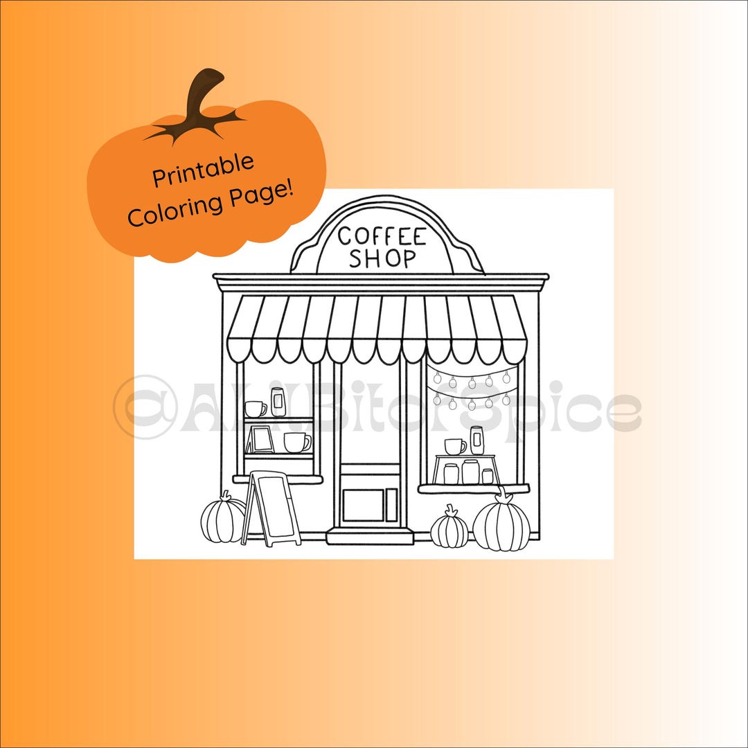 Fall Coffee Shop Coloring Page, Printable Coloring Page for Fall, Fall ...