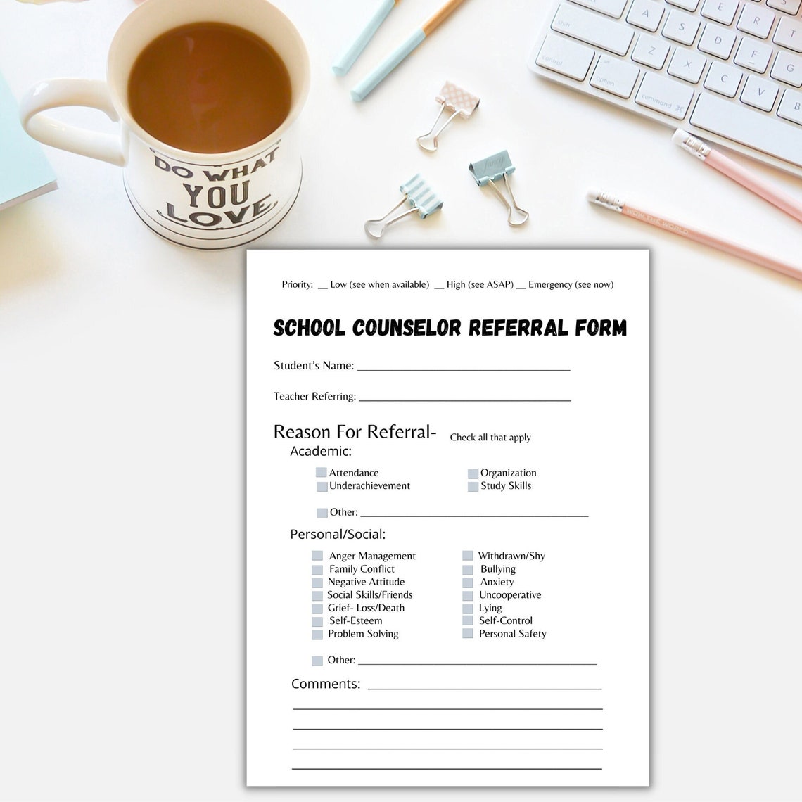 School Counseling Referral Form, Printable Documents for School ...