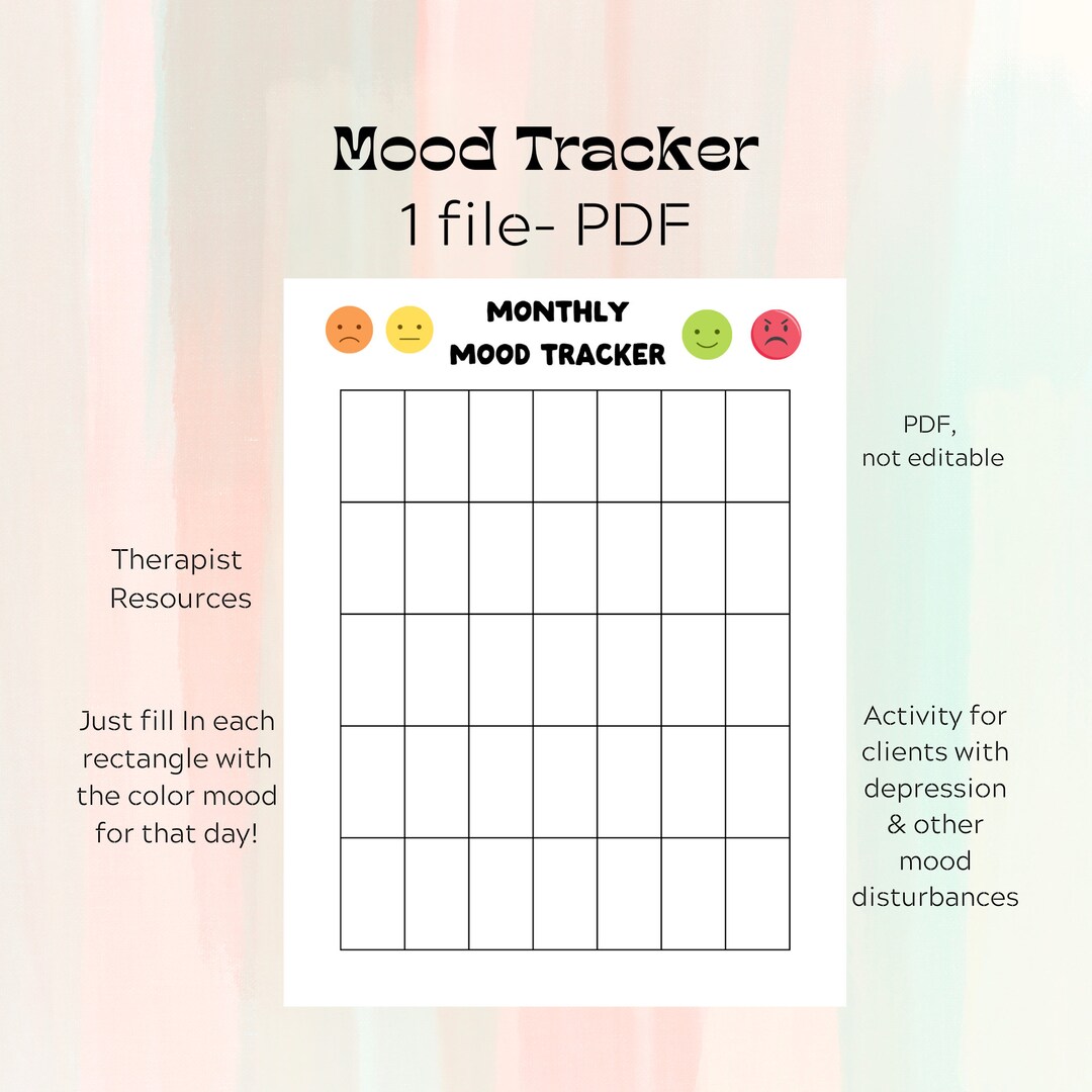 Monthly Mood Tracker, Therapy Resources, Mental Health Activity, Mental ...