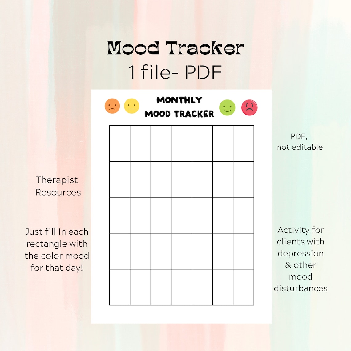 Monthly Mood Tracker, Therapy Resources, Mental Health Activity, Mental ...